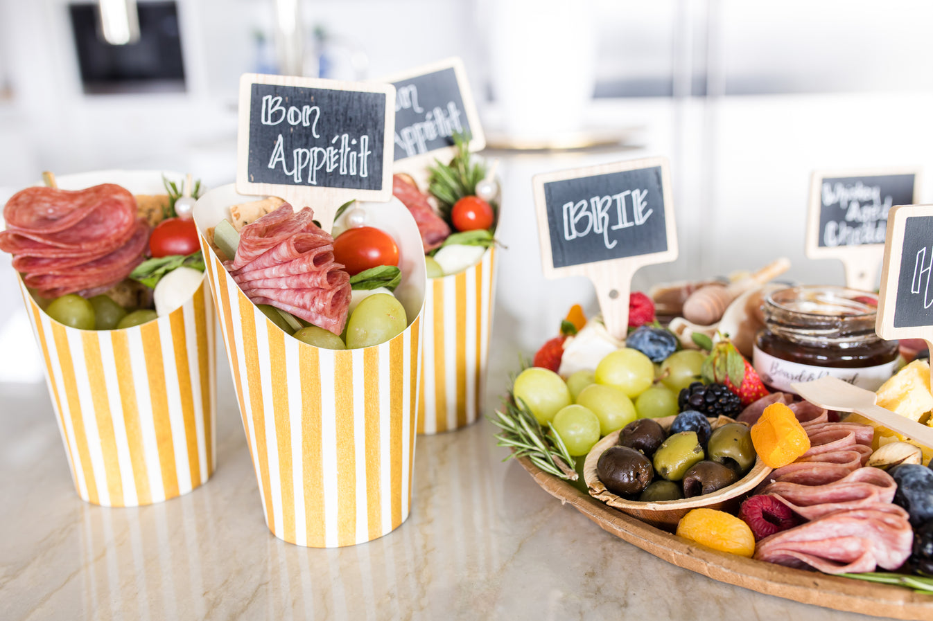 Gold and White Striped Charcuterie Cups 10ct - Emily Marie Design Co ...